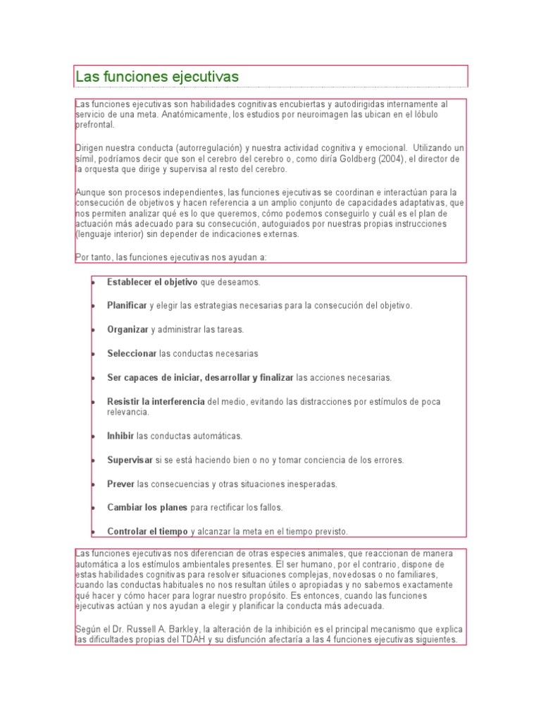 Las Funciones Ejecutivas | PDF | Memoria | Desorden hiperactivo y ...