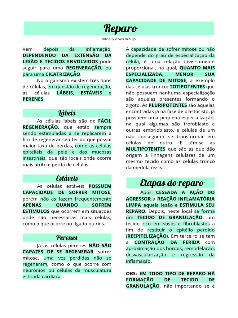 Patologia Geral 5 | PDF | Inflamação | Regeneração (Biologia)