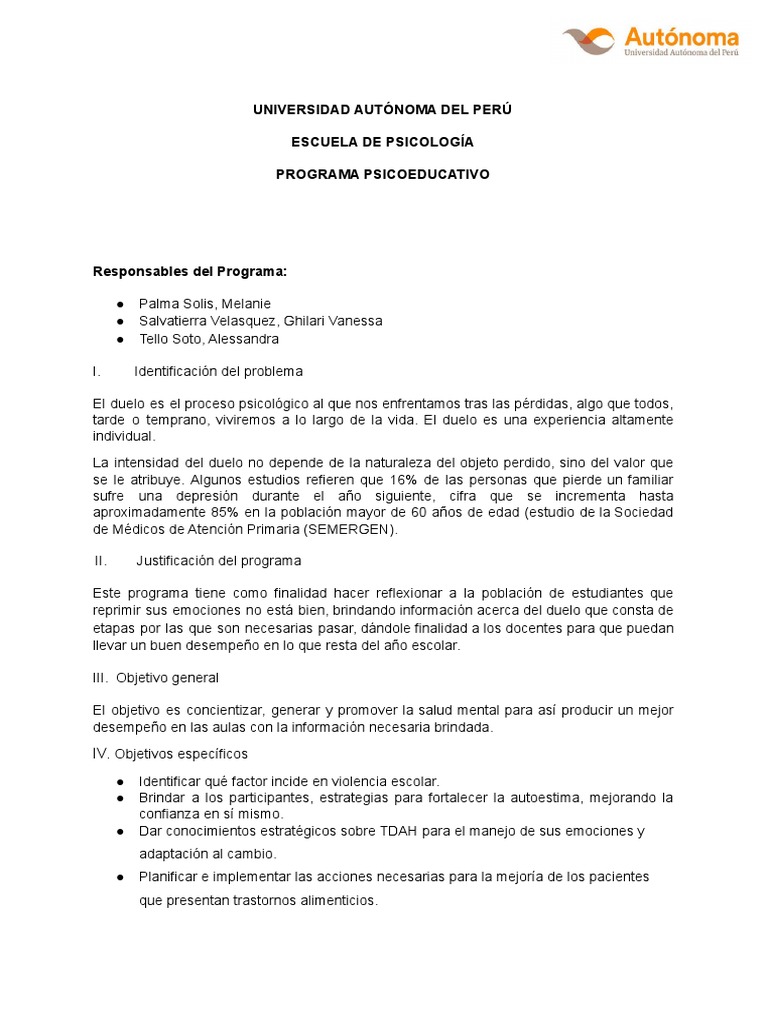 Programa Psicoeducativo Grupo 5 PDF | PDF | Desorden hiperactivo y deficit de atencion | Autoestima