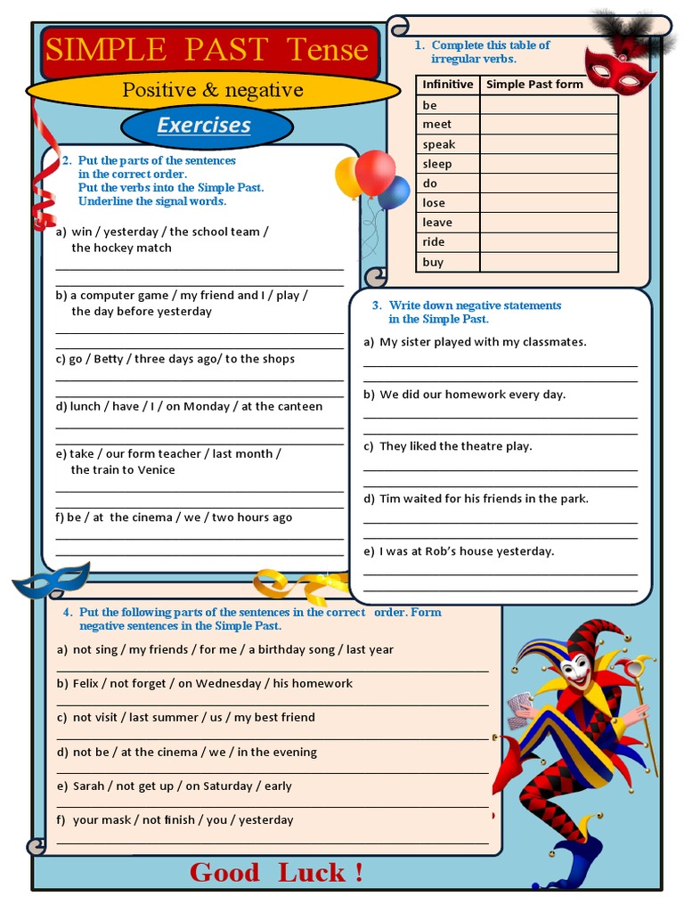 Simple Past Tense Positive Negative Grammar Drills - 124480 | PDF ...