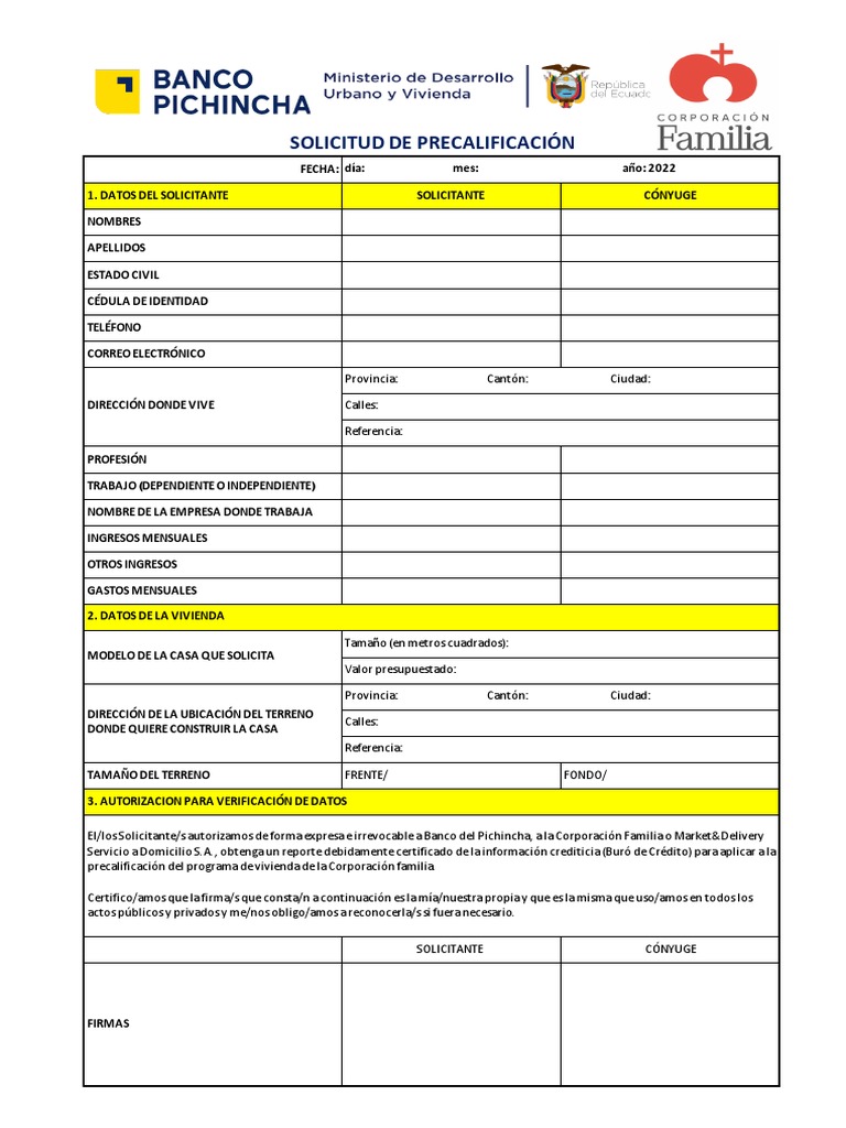 Solicitud Precalificación Vivienda | PDF