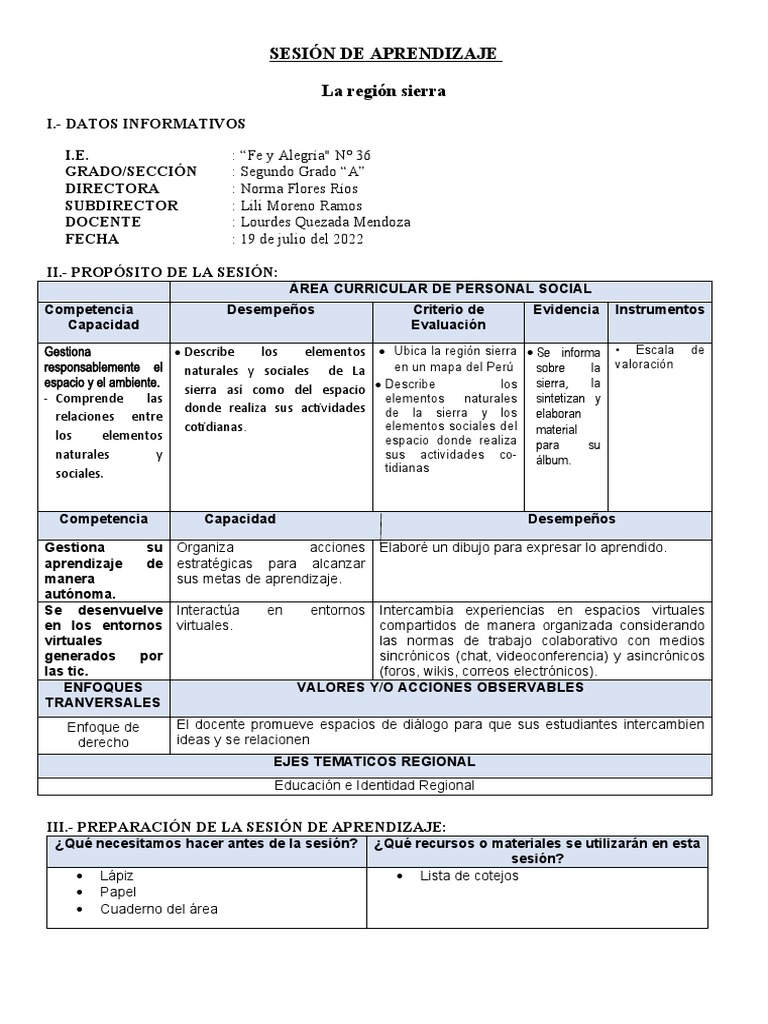 SESIÓN DE APRENDIZAJE 3 - Personal Social | PDF | Aprendizaje | Perú SESIÓN DE APRENDIZAJE 3 - Personal Social | PDF | Aprendizaje | Perú