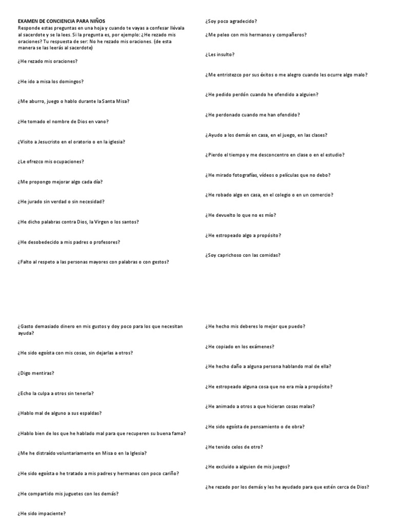 Examen de Conciencia para Niños | PDF | Misa (liturgia)