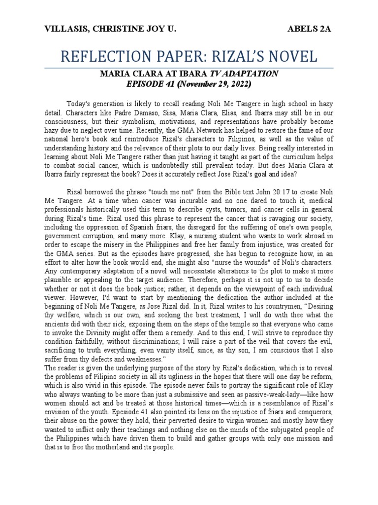 REFLECTION PAPER (Maria Clara at Ibara) | PDF
