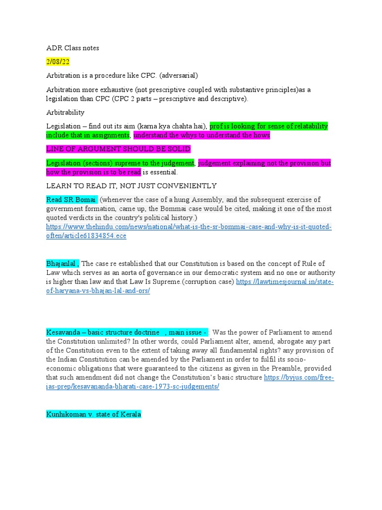 ADR Class Notes | PDF | Arbitration | Mediation