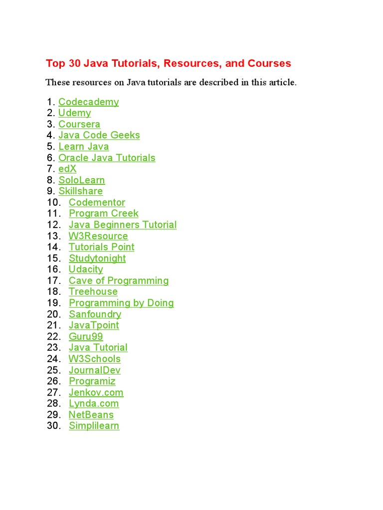 Top 30 Java Tutorials | PDF | Java (Programming Language) | Computer ...