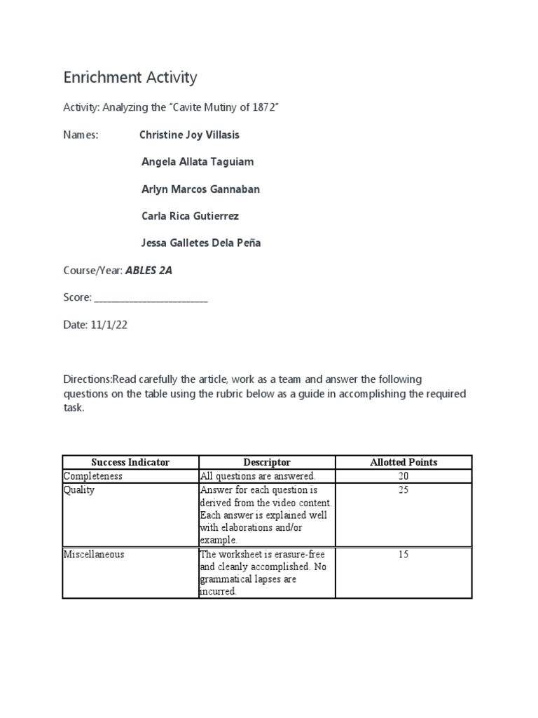 Enrichment Activity | PDF | Philippines