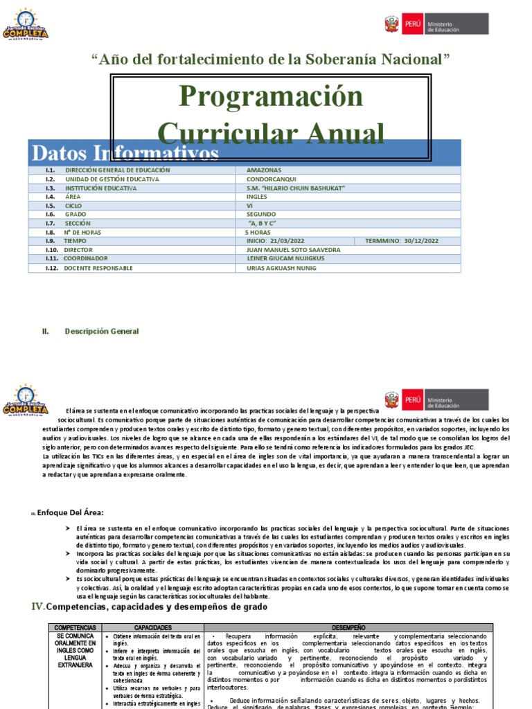 Programación Anual 2022 Segundo | PDF | Aprendizaje | Idioma en Inglés