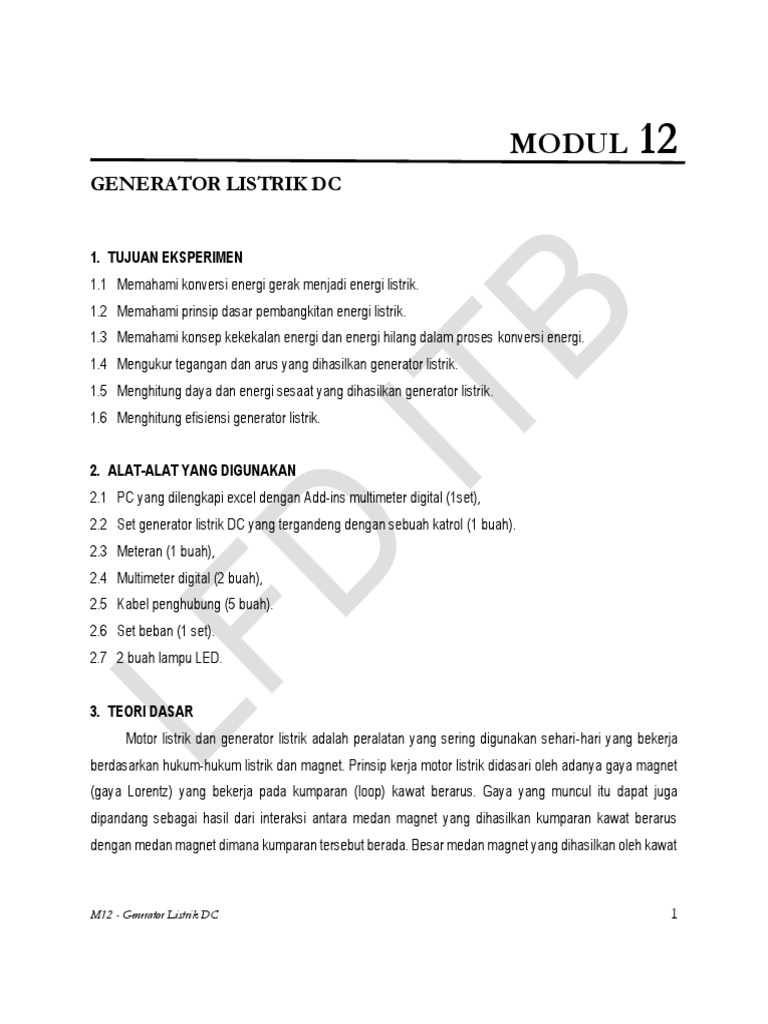 Modul 12 Generator Listrik DC - 18 Januari 2023 PDF | PDF | Metode & Bahan Ajar | Sains & Matematika