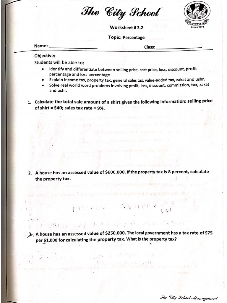 Percentage Worksheets Pdf
