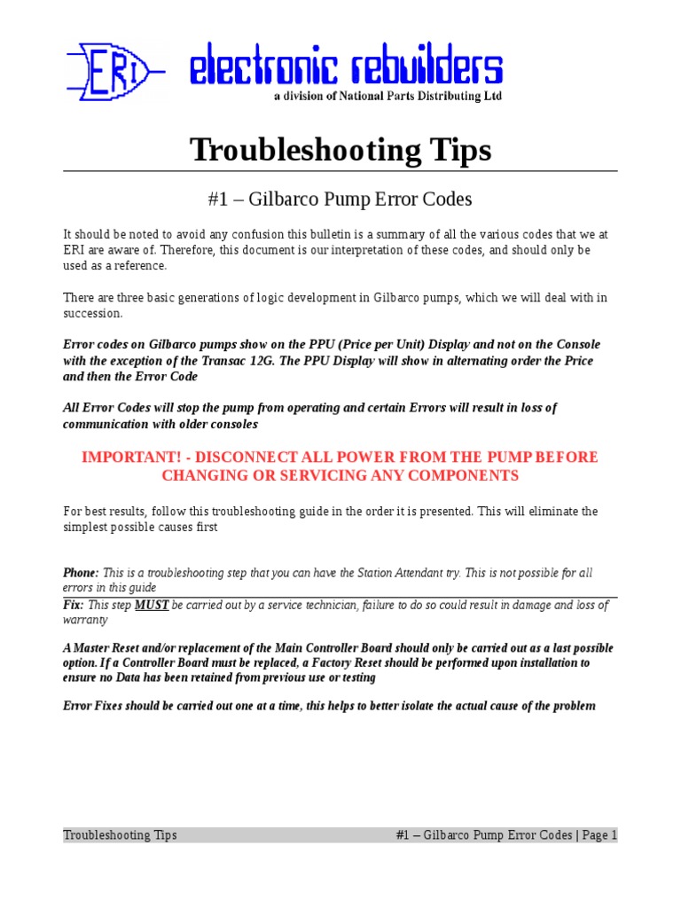 Gilbarco Pump Error Code Troubleshooting | PDF | Technology & Engineering