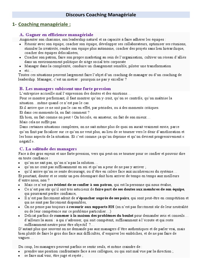 Coaching Managérial : Gagner en Efficience | PDF | Psychologie | Business