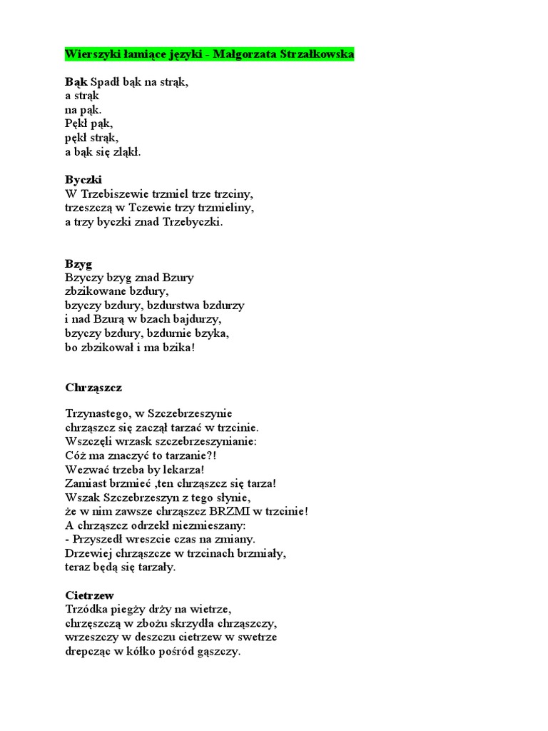 Malgorzata Strzałkowska Wierszyki 1 | PDF