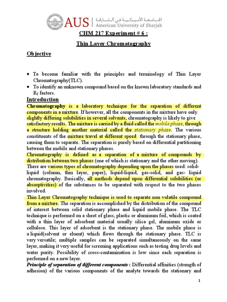 Exp 6 TLC | PDF | Thin Layer Chromatography | Chromatography