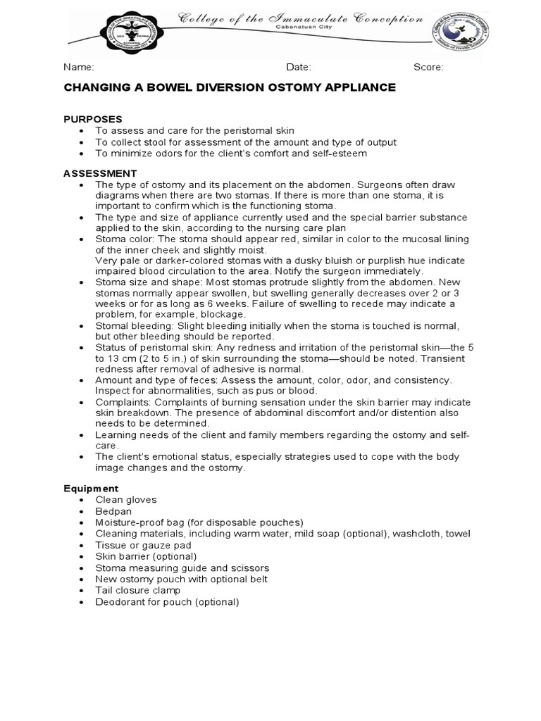 Ostomy Checklist | Download Free PDF | Medical Specialties | Clinical ...