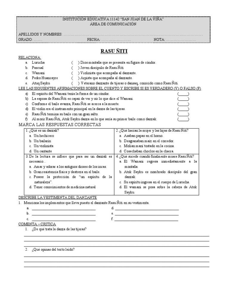 Examen de Rasu Ñiti | PDF