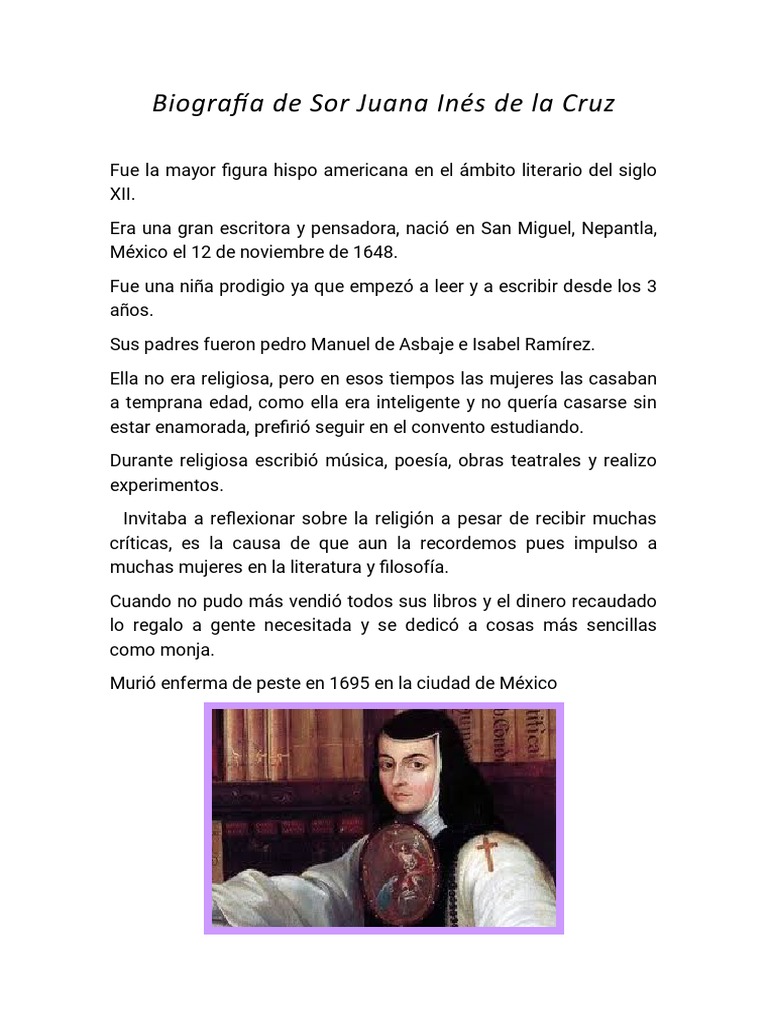 Biografía de Sor Juana Inés de la Cruz | PDF | Clásicos