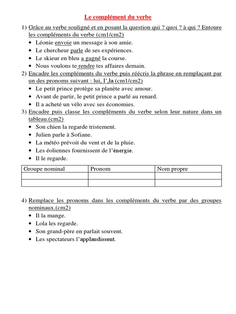 Le Complément Du Verbe PDF | PDF | Verbe | Sciences cognitives