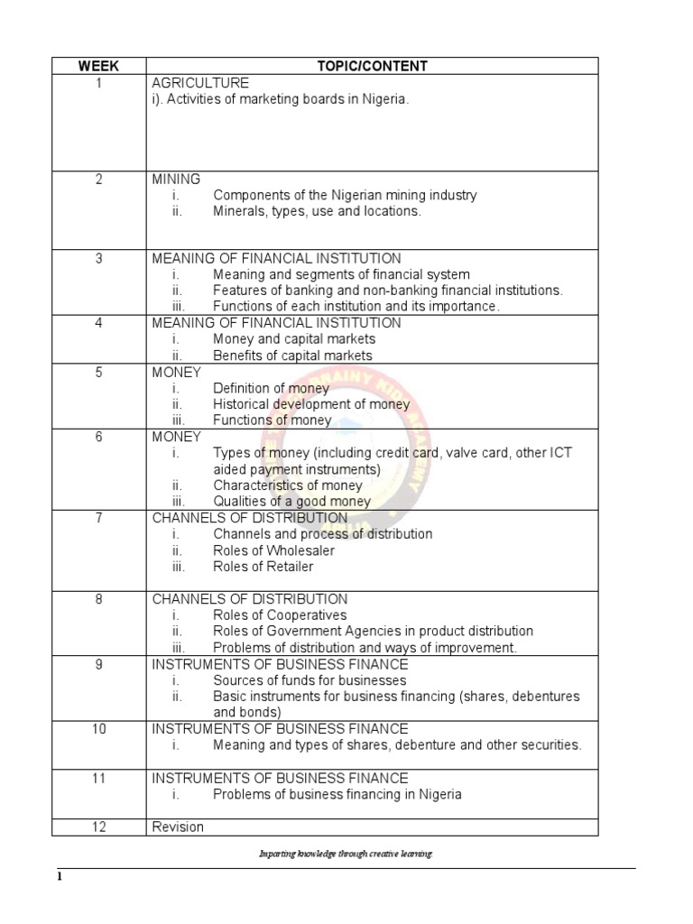 Economics SS1 Third Term Lesson Plan | PDF | Financial Markets | Loans