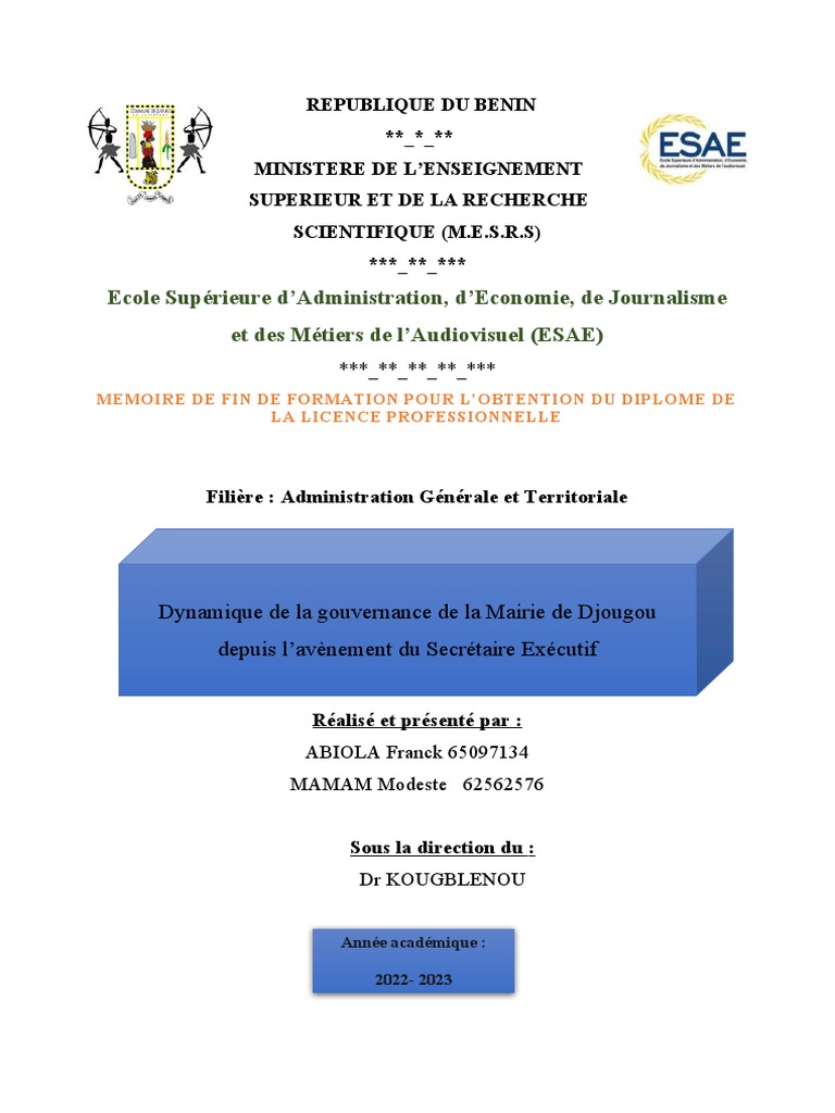 Gouvernance de la Mairie de Djougou | PDF | Gouvernance | Communes de ...
