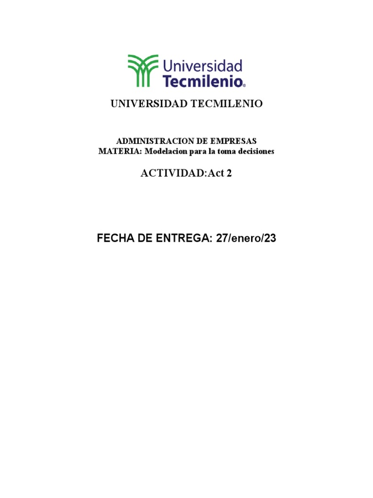 Act 2 Modelacion | PDF | Programación lineal