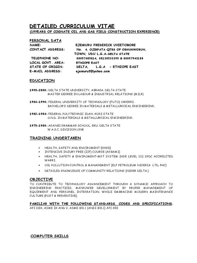 Fred's CV | PDF | Pipe (Fluid Conveyance) | Engineering
