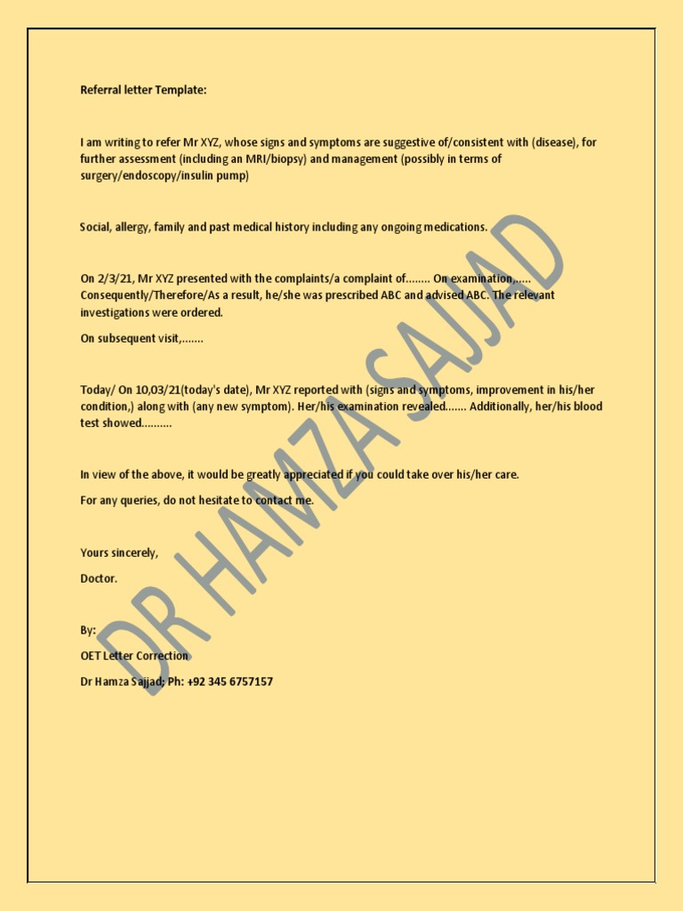OET - Referral Letter Template 11 PDF | PDF