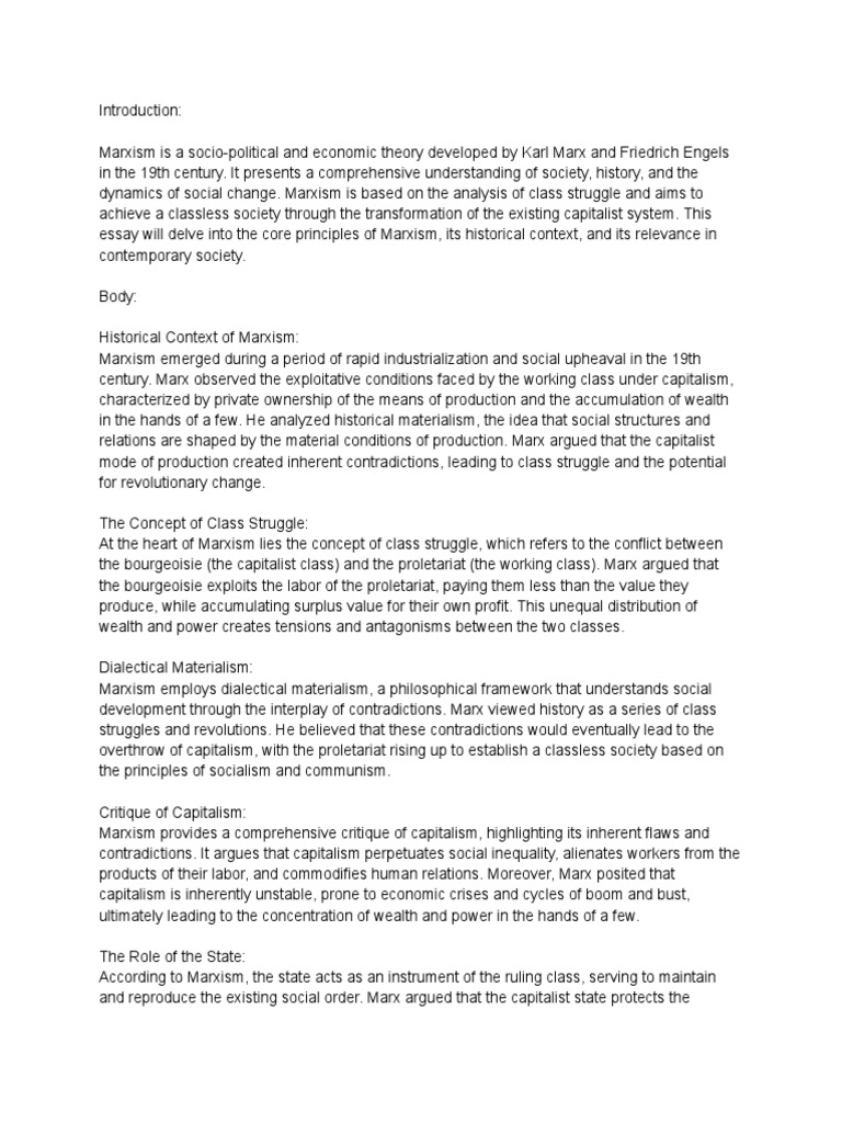 Marxism - An Analysis of Class Struggle and Social Transformation | PDF ...