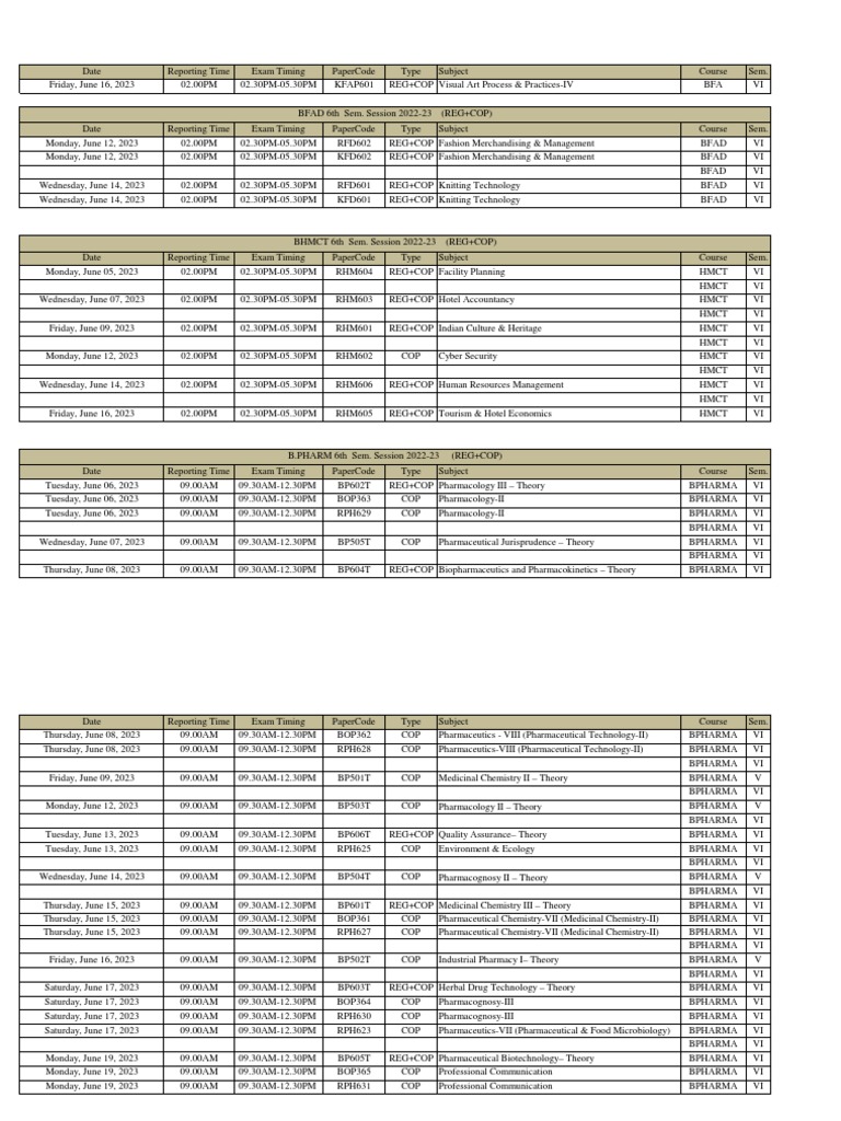 3rd Year Tentative Exam Schedule | PDF