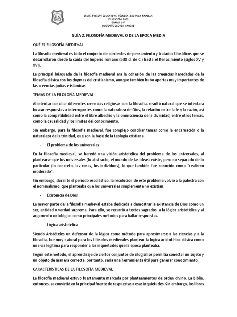 GUÍA 2 Filo 10°.pdf | PDF | Filosofia Medieval | Metafísica