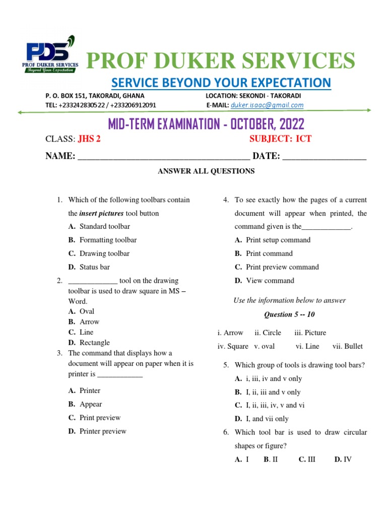 ICT Mid-Term Exam for JHS 2 | PDF | World Wide Web | Internet & Web