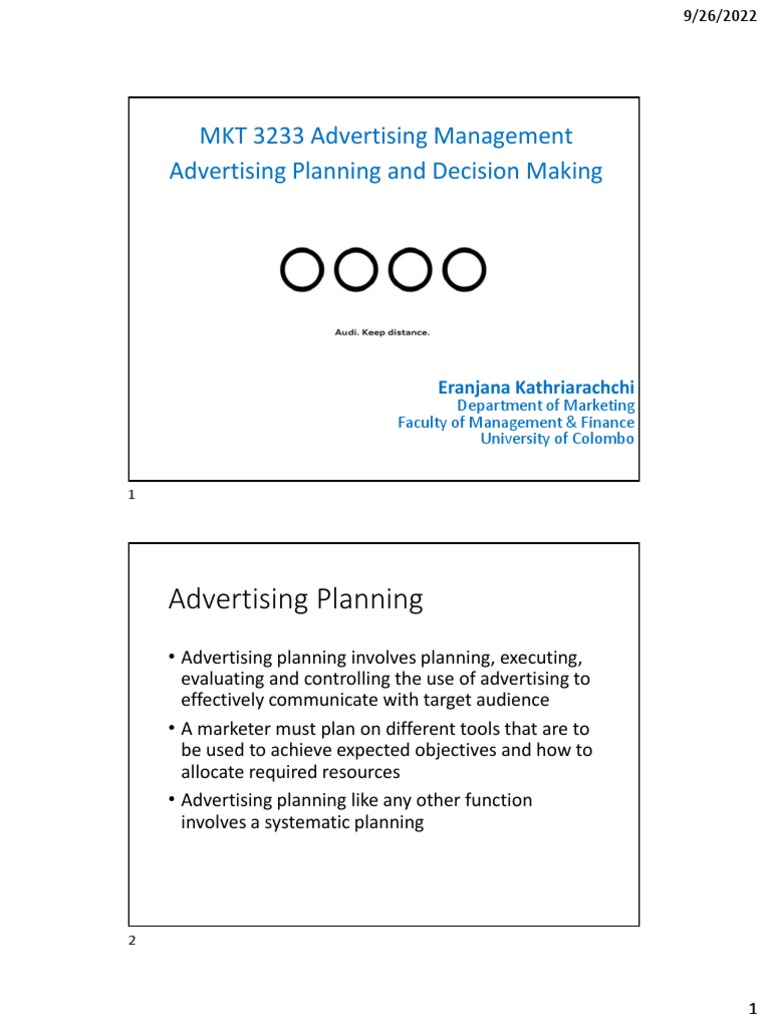Advertising Planning and Strategy Guide | PDF | Marketing | Target Audience