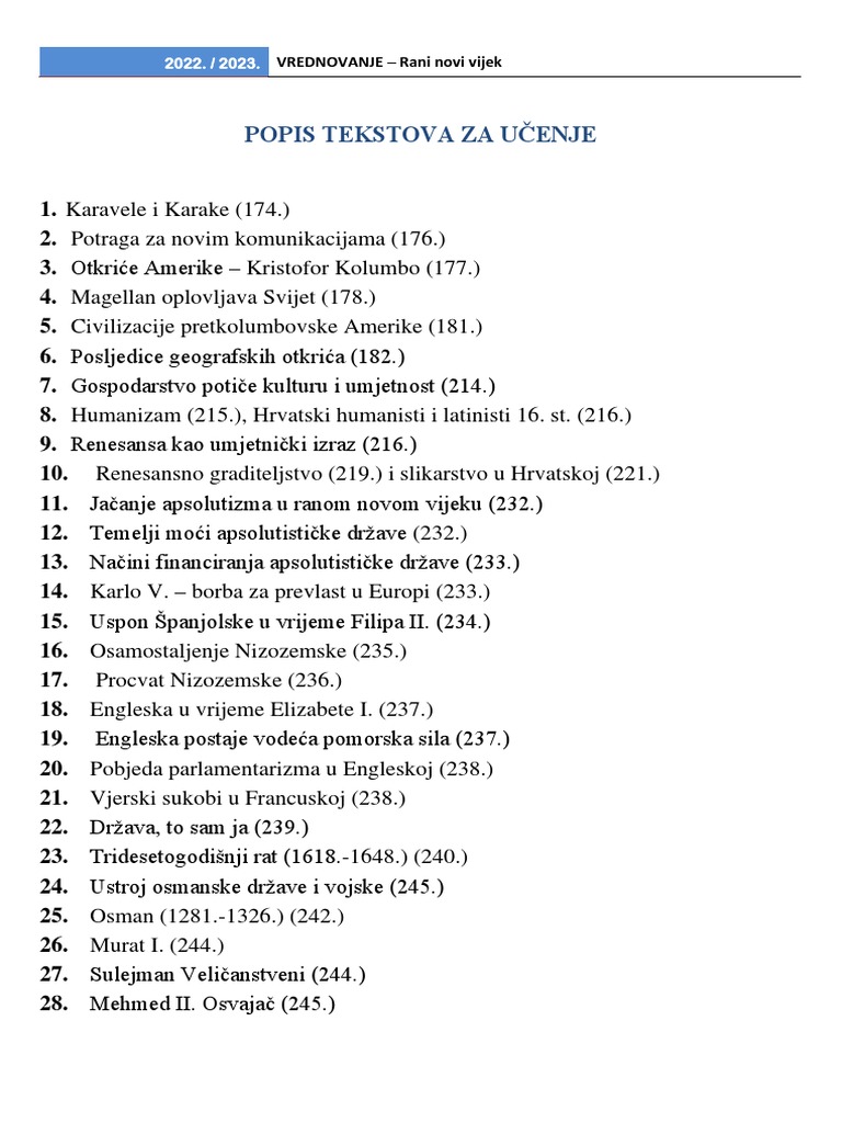 Vrednovanje - Rani Novi Vijek | PDF