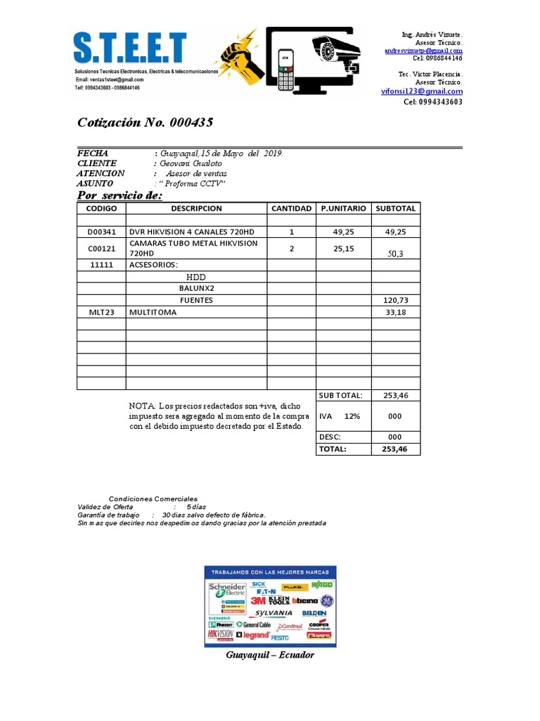 Proforma CCTV para Geovani Gualoto | PDF