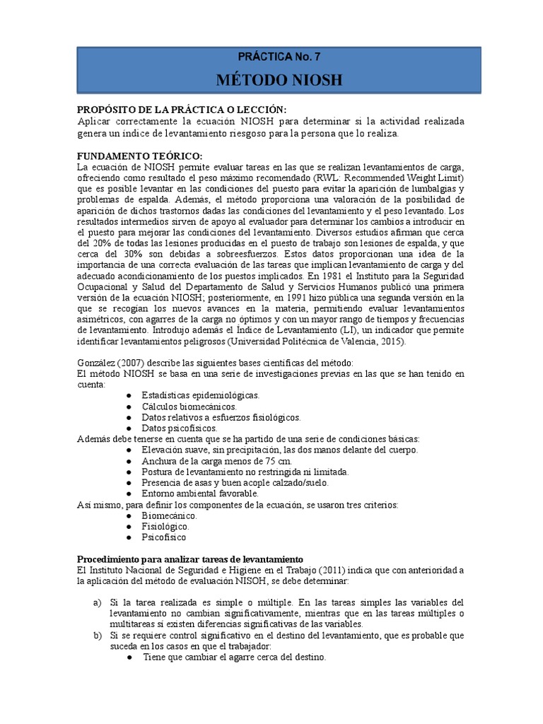 Karen Morales Práctica 7. Método NIOSH | PDF | Factores humanos y ergonomía