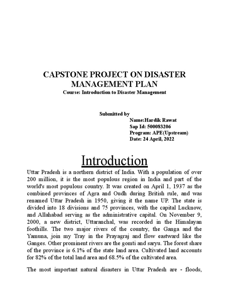 Capstone Project On Disaster Management Plan | PDF | Emergency ...
