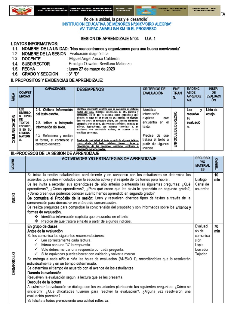 Evaluación diagnóstica para medir las habilidades de lectura y ...