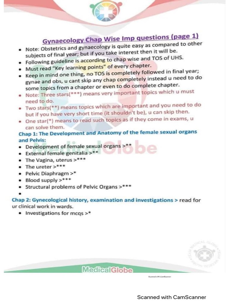 Medical Globe - Final Yr MBBS Gynae and Obs Imp Topics | PDF