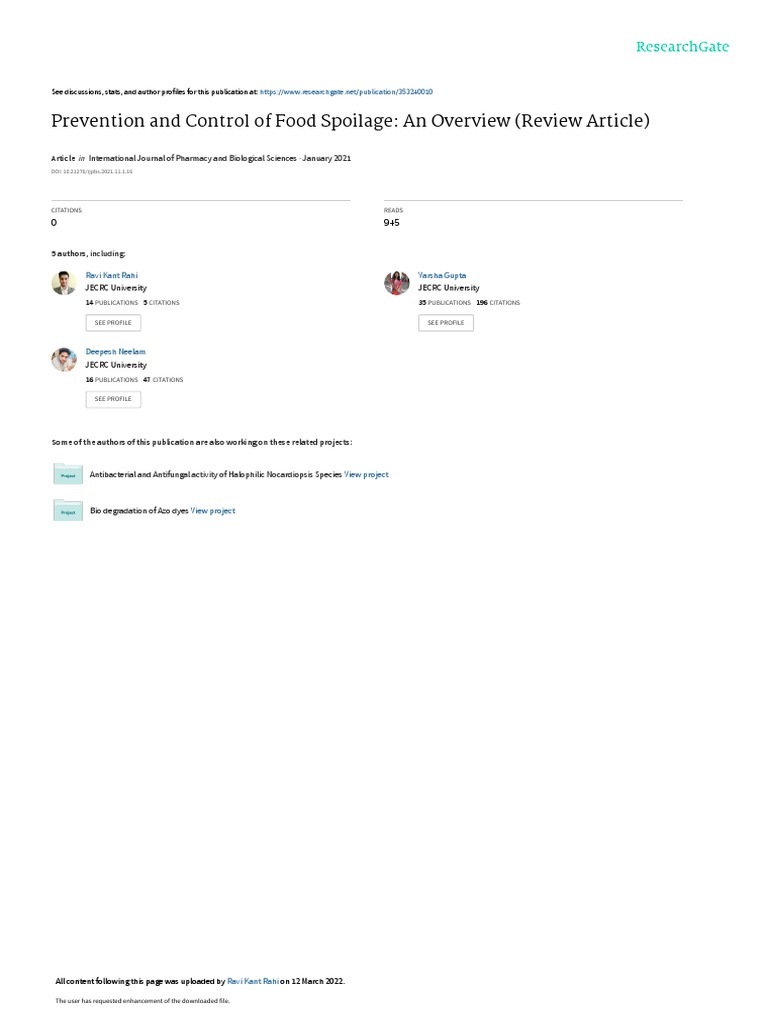 Prevention and Control of Food Spoilage An Overvie | PDF | Food ...