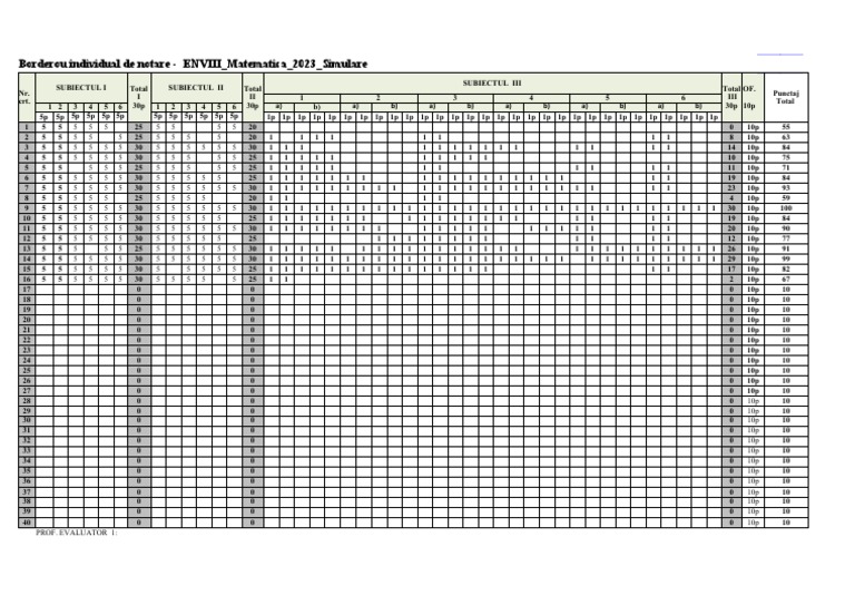 Borderou EN_VIII_Matematica_2023_var_simulare.xlsx | PDF