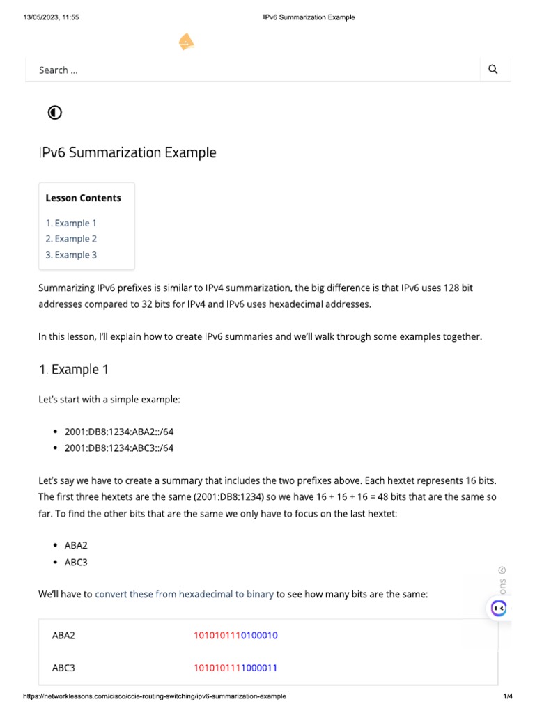 Ipv6 Summarization Example | PDF