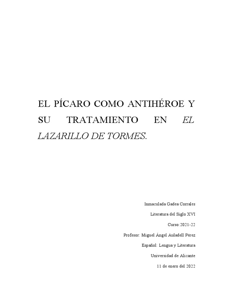 El Pícaro como Antihéroe en Lazarillo | PDF | Héroe