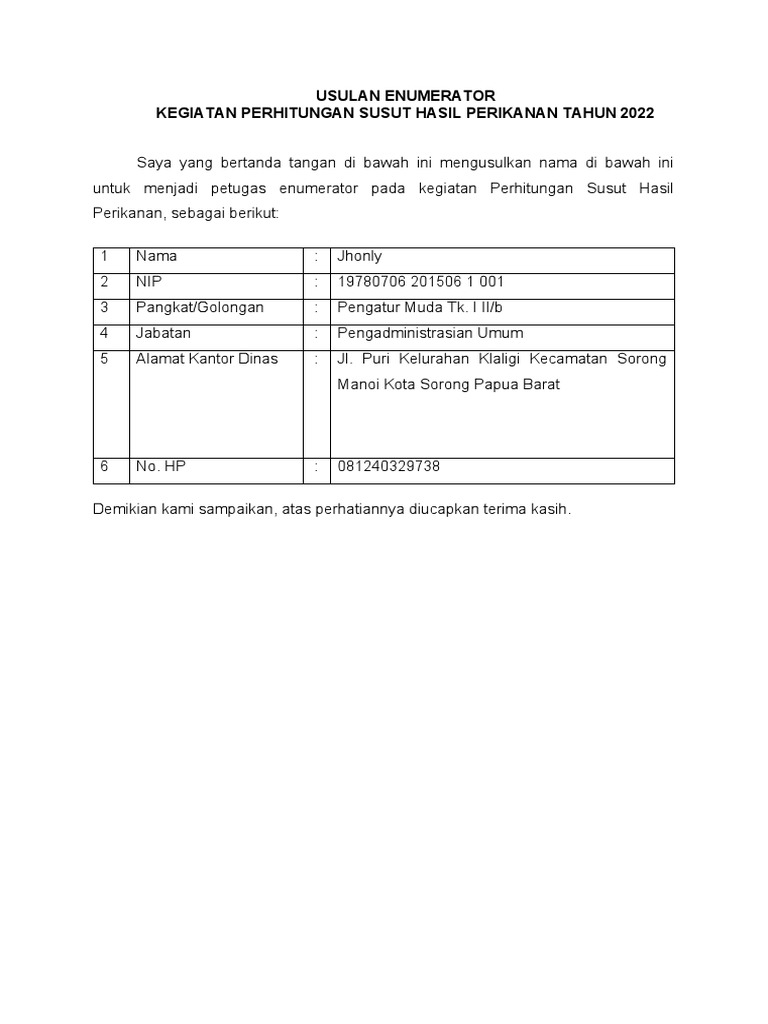 Usulan Enumerator | PDF