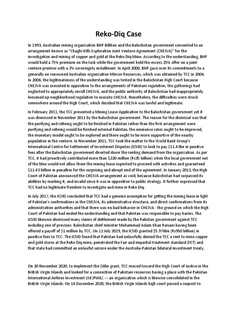 Reko-Diq Case | PDF | Justice | Crime & Violence