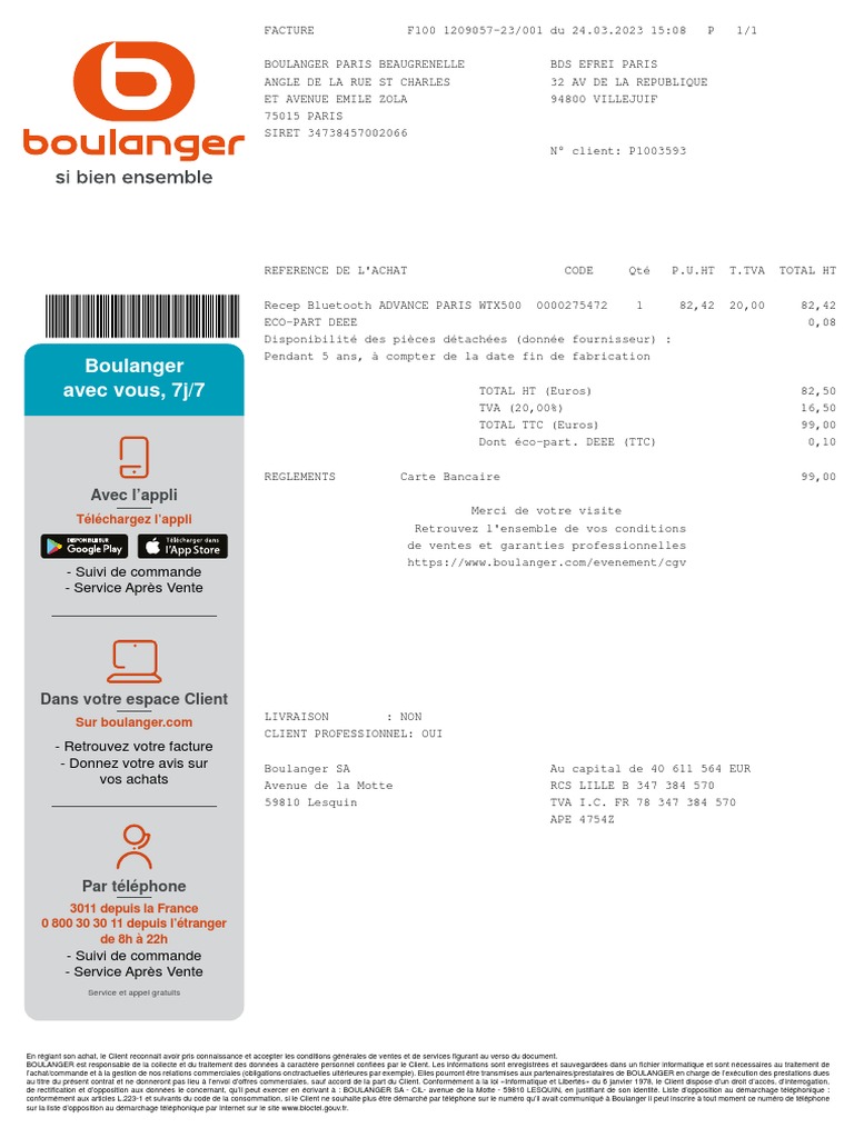 Facture Boulanger | PDF | Économie | Informatique