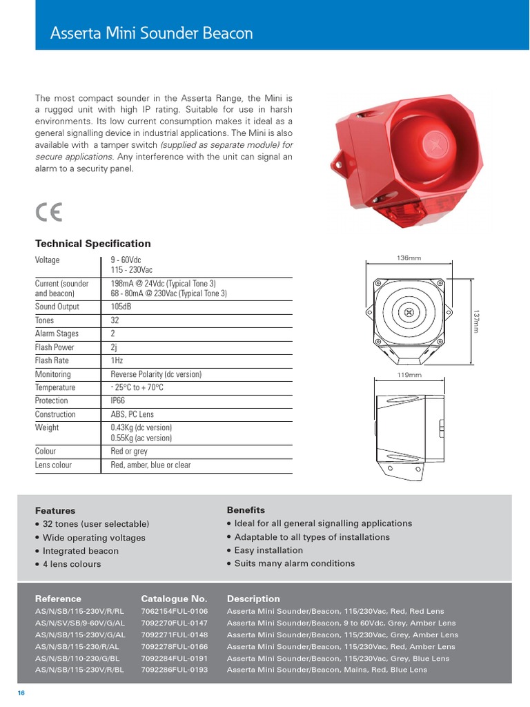 Eaton Fire Devices Industrial Asserta Mini Sounder Beacon Datasheet en | PDF | Alternating ...