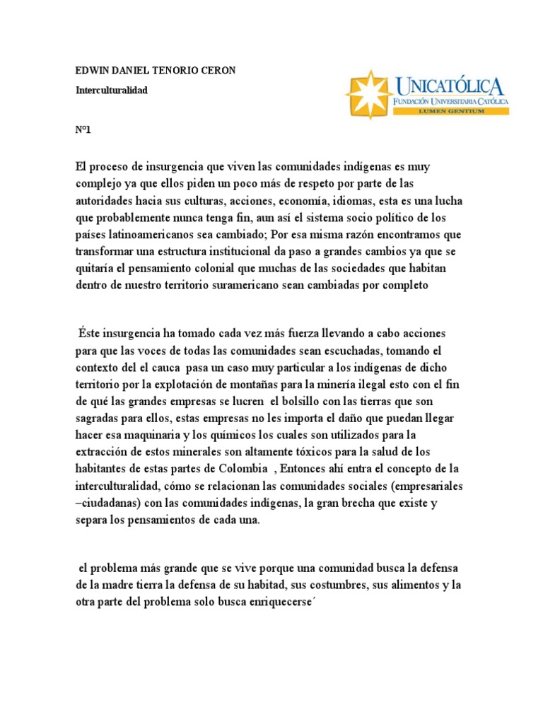 Edwin Daniel Tenorio Ceron Interculturalidad | PDF | Sociedad