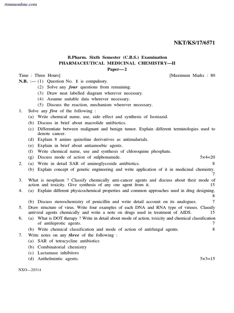 Pharmaceutical Medicinal Chemistry Exam Guide | PDF | Cancer ...