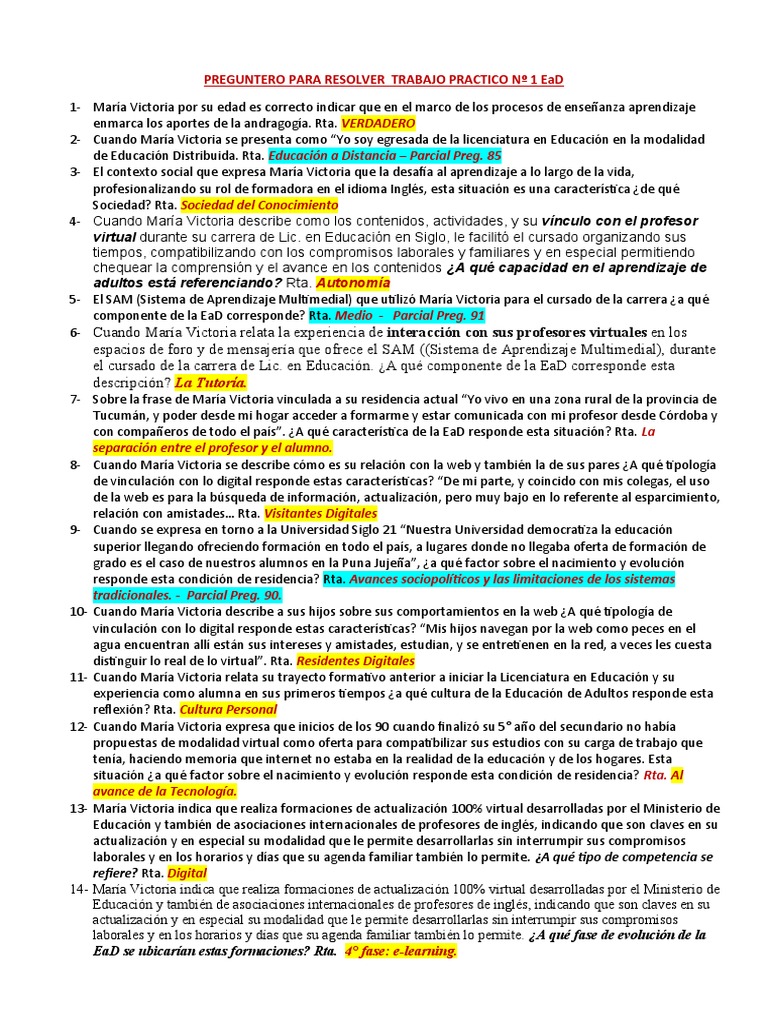 EaD - Preguntero TP 1y2 - Preguntas de Parciales | PDF | Educación a ...