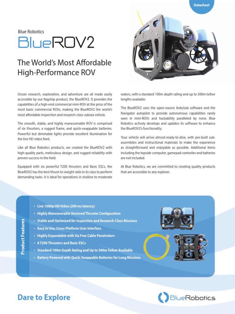 BR Bluerov2 Datasheet rev2022-R4ROV PDF | PDF | Robotics | Physical Sciences